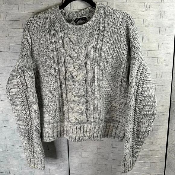 moon & madison | Sweaters | Moon Madison Sweater Gray Crop Cable Net ...